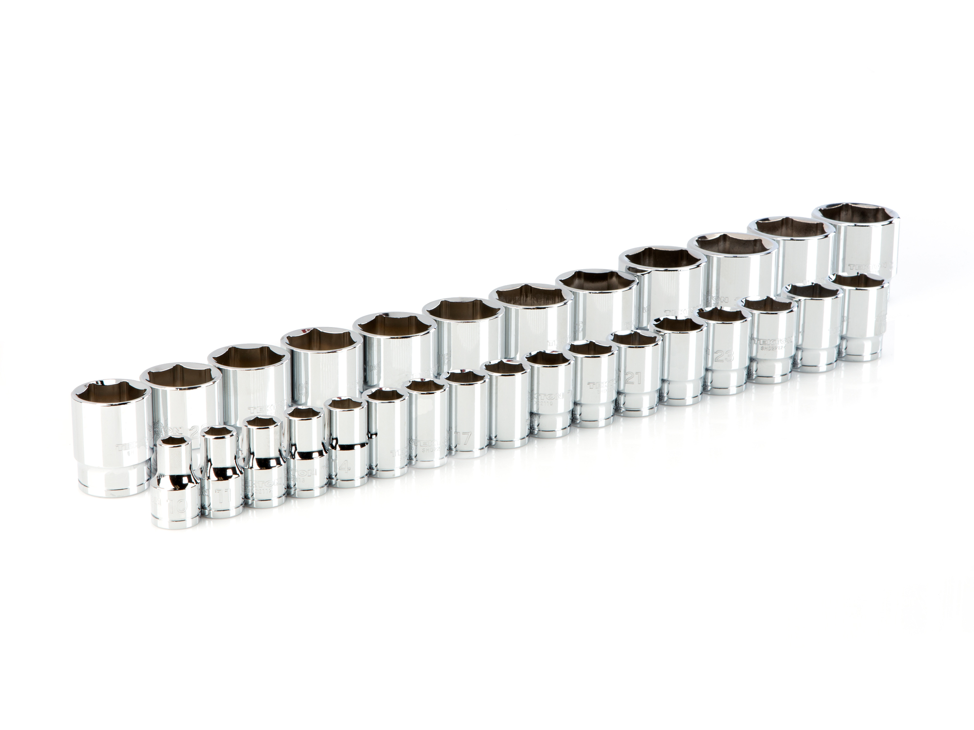 1/2 Inch Drive Shallow 6-Point Socket Set (10 - 38 mm) | TEKTON