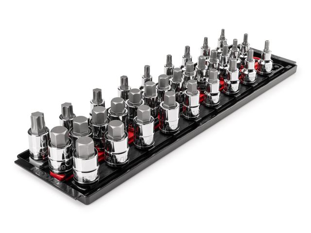1/2 Inch Drive Hex/Torx Bit Socket Set with Rails (32-Piece) | TEKTON