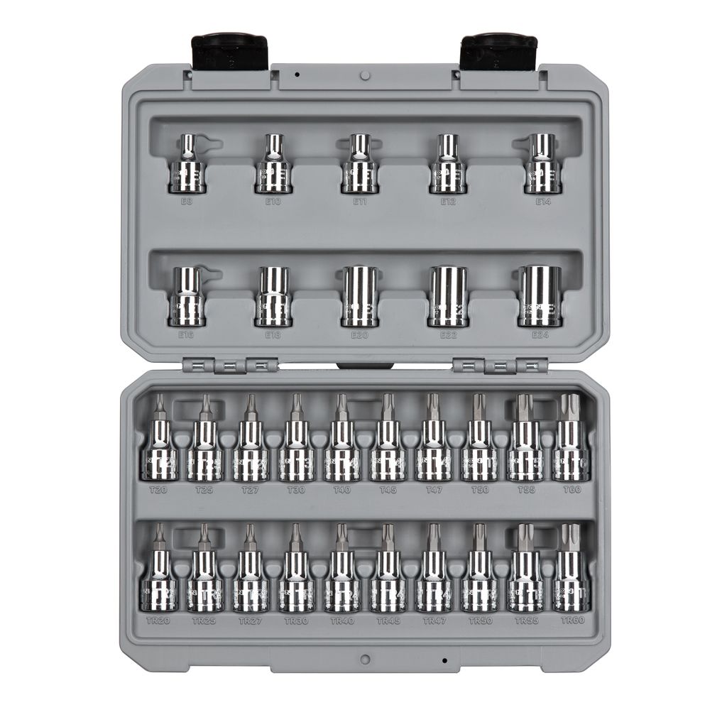 30-Piece 1/2 Inch Drive Bit & External Star Socket Set | TEKTON