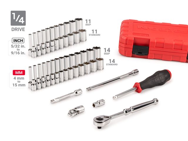 1/4, 3/8, 1/2 Inch Drive 6-Point Socket and Ratchet Set | TEKTON