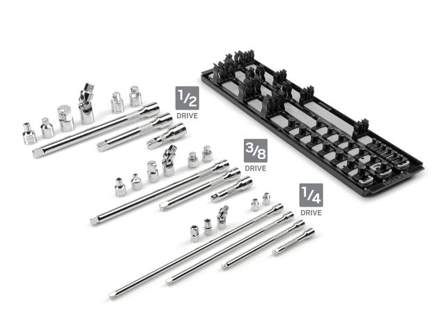 1/4, 3/8, 1/2 Inch Drive Extension/Accessory Set with Rails | TEKTON