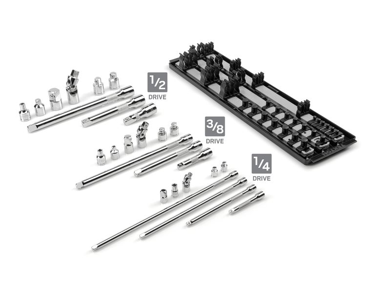 1/4, 3/8, 1/2 Inch Drive Extension/Accessory Set with Rails | TEKTON