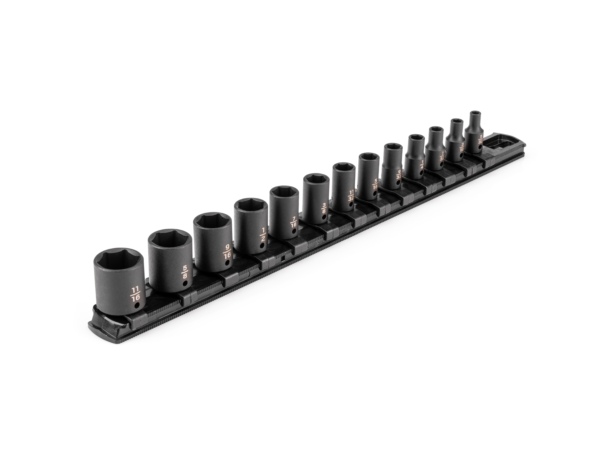 1/4 Inch Drive 6-Point Impact Socket Set with Rail (13-Piece) | TEKTON