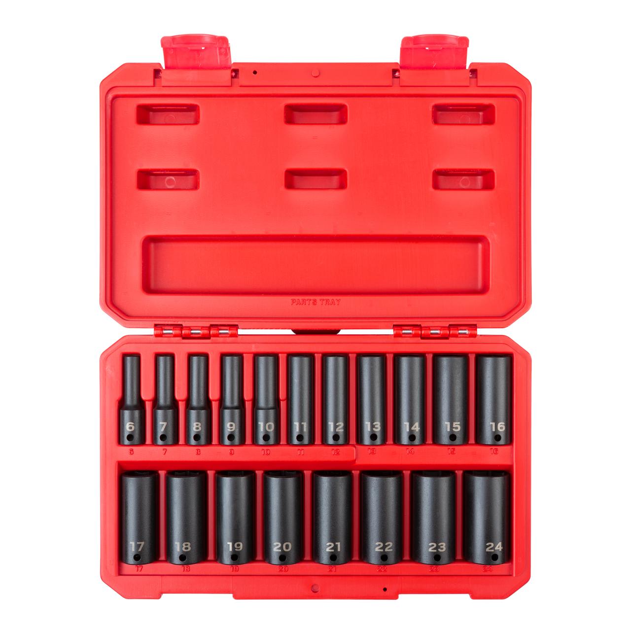 3/8 Inch Drive Deep 6-Point Impact Socket Set (6-24 mm) | TEKTON