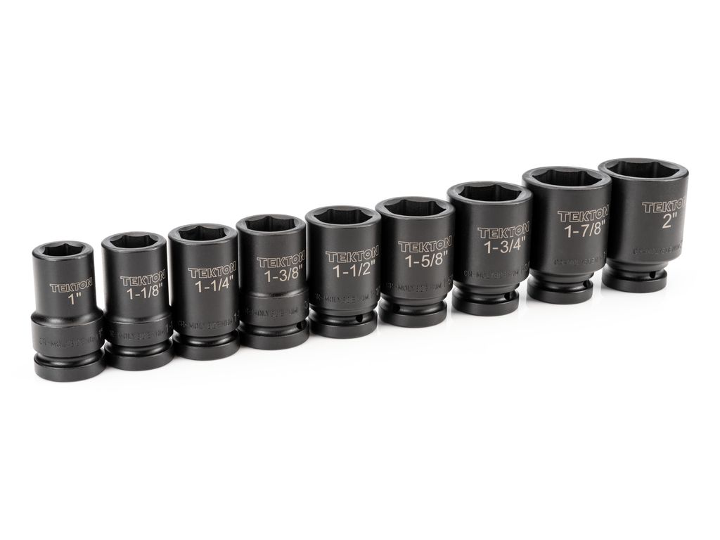 9-Piece 1 Inch Drive Deep 6-Point Impact Socket Set | TEKTON