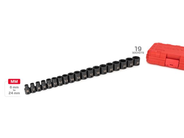 3/8 Inch Drive Shallow 6-Point Impact Socket Set (6-24 mm) | TEKTON