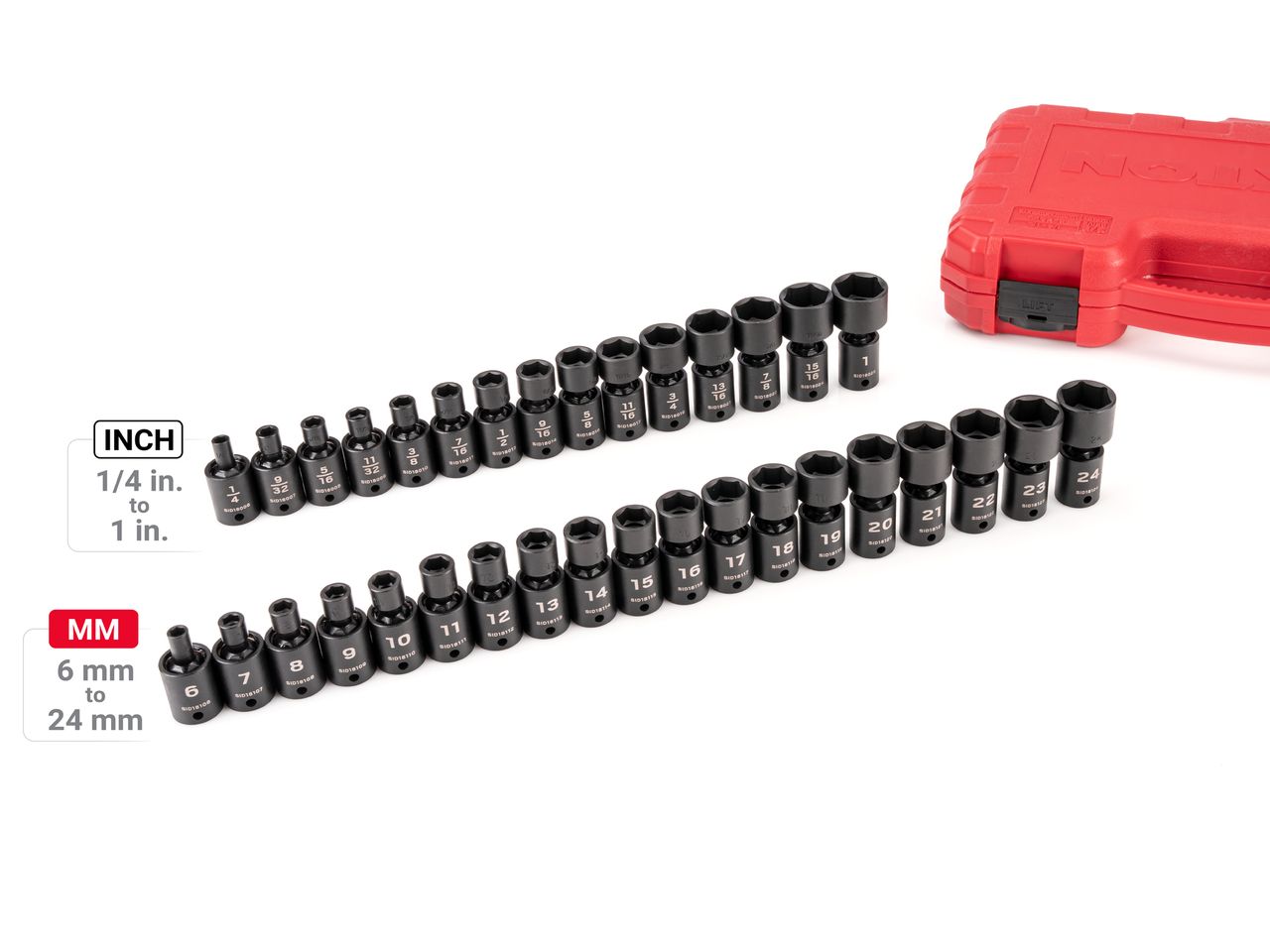 3/8 Inch Drive U-Joint Impact Socket Set with Case (34-Piece) | TEKTON