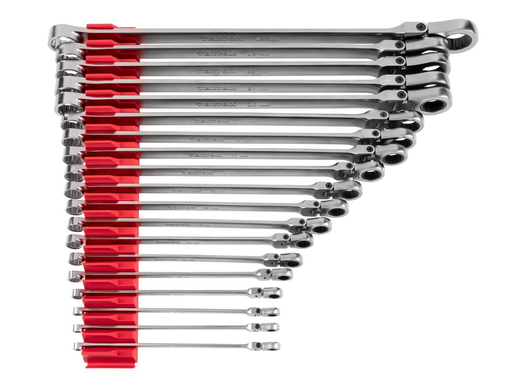 Fixed/Flex Ratcheting Wrench Set with Organizer (19-Piece) | TEKTON
