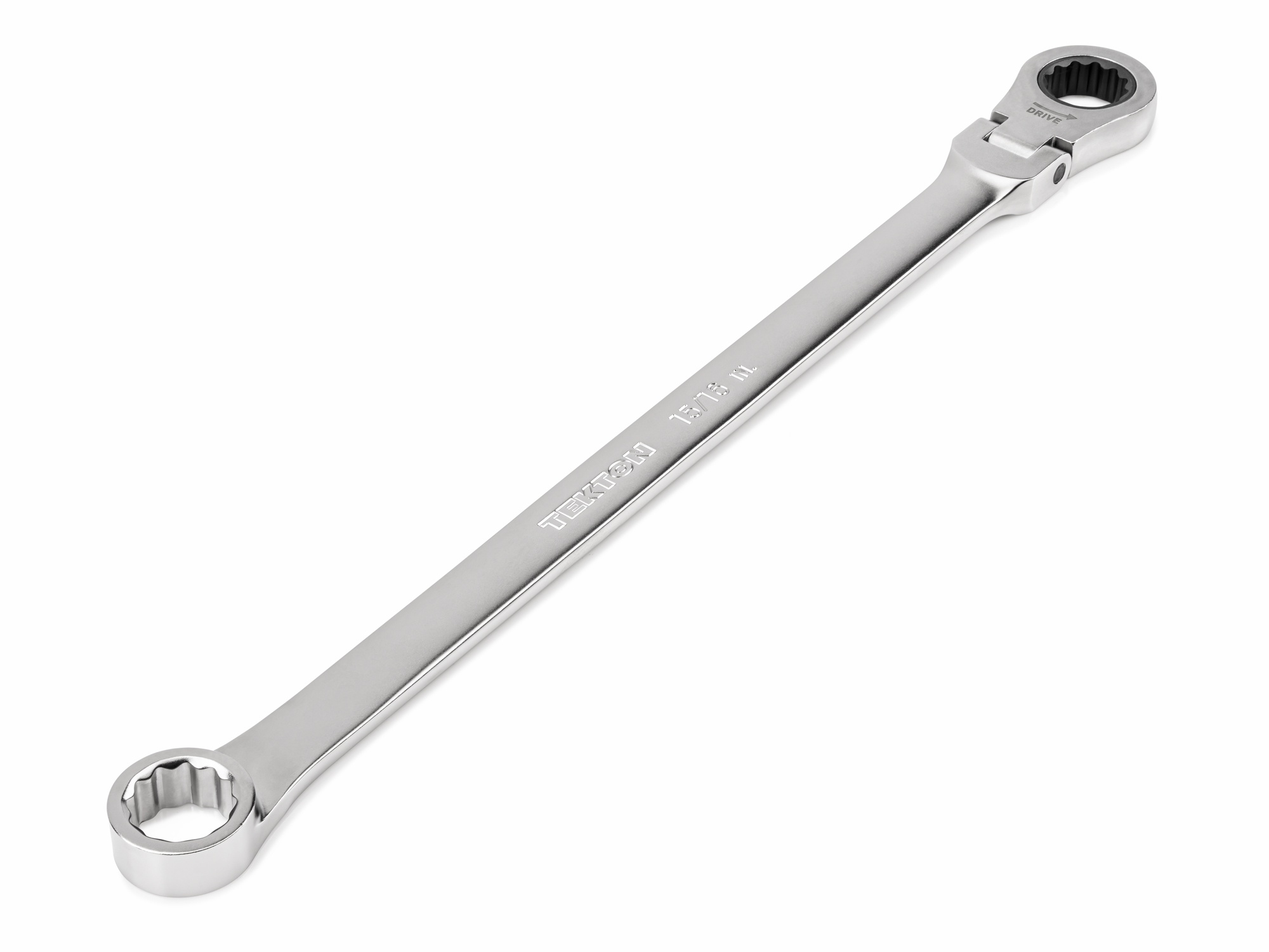 15/16 Inch Fixed/Flex Long 12-Point Ratcheting Box End Wrench | TEKTON