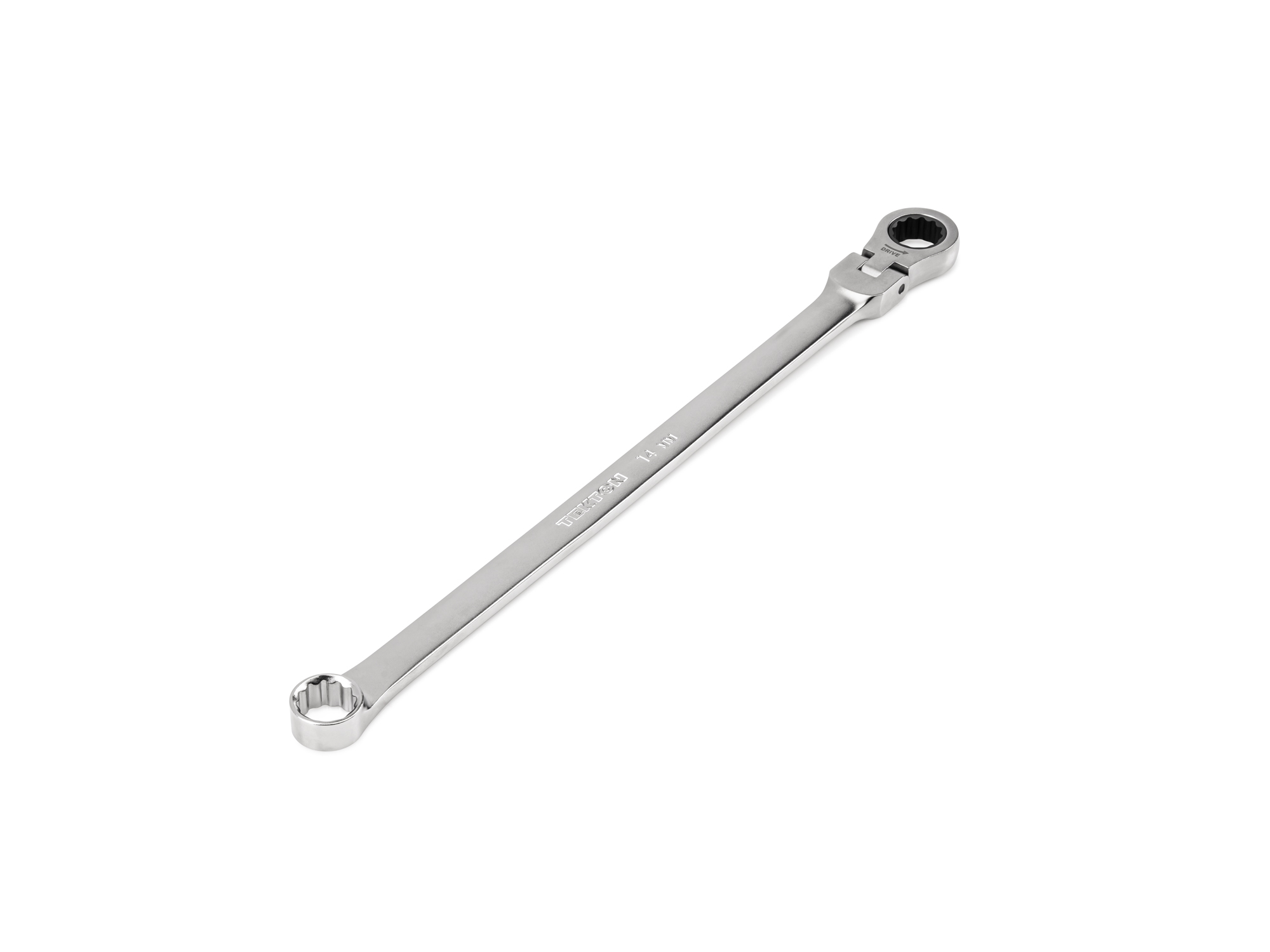 14 mm Fixed/Flex Head Long 12-Point Ratcheting Box End Wrench | TEKTON
