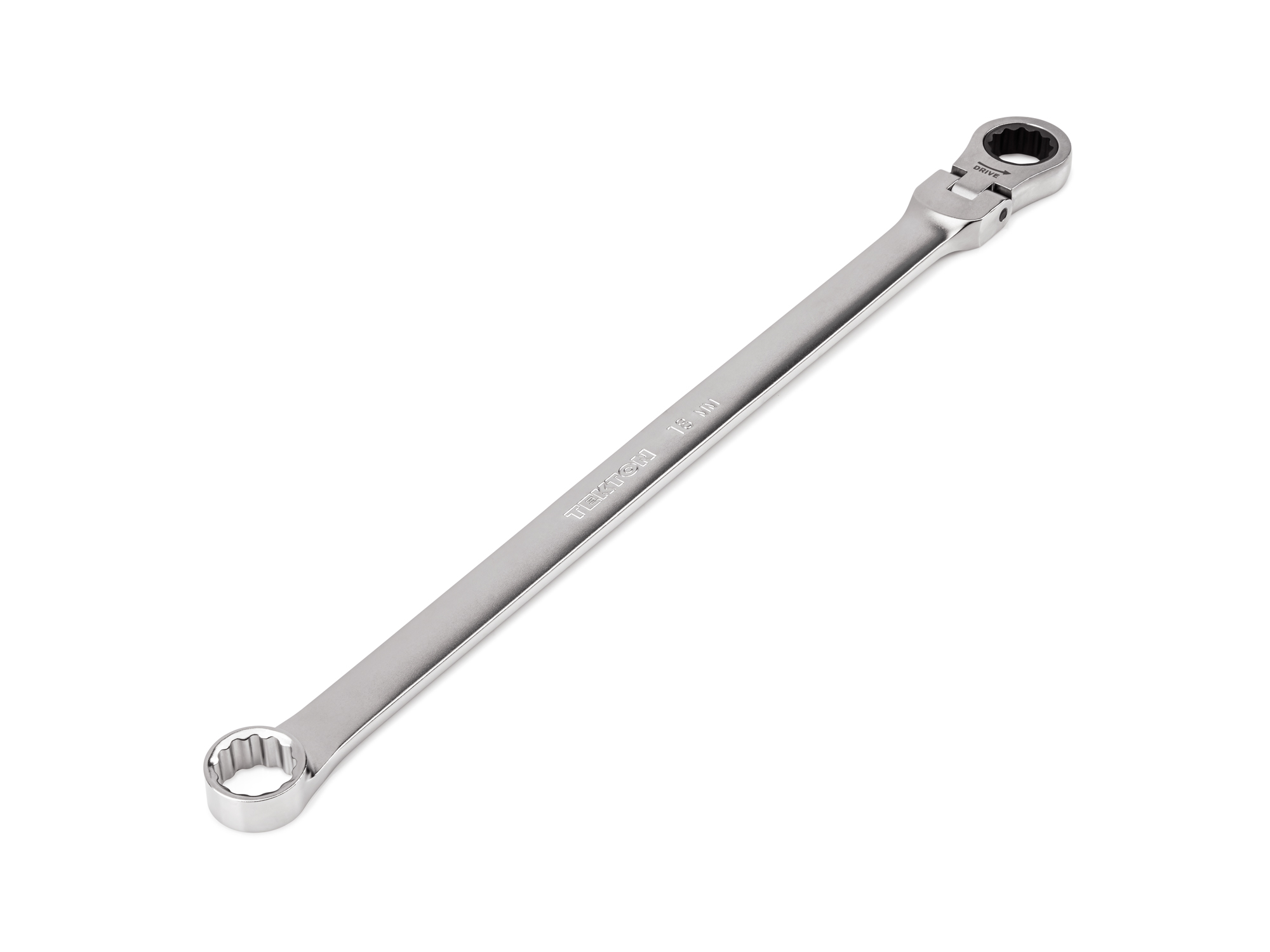 18 mm Fixed/Flex Head Long 12-Point Ratcheting Box End Wrench | TEKTON