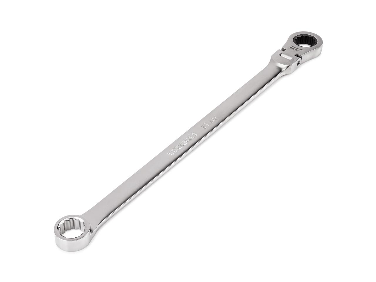 21 mm Fixed/Flex Head Long 12-Point Ratcheting Box End Wrench | TEKTON
