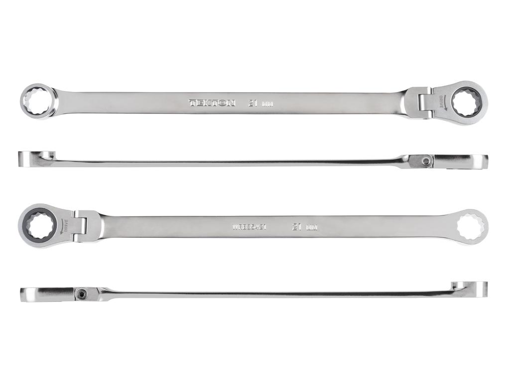 21 mm Fixed/Flex Head Long 12-Point Ratcheting Box End Wrench | TEKTON