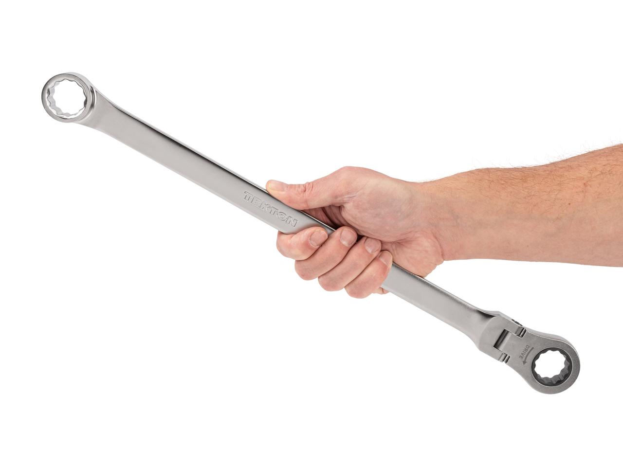 24 mm Fixed/Flex Head Long 12-Point Ratcheting Box End Wrench | TEKTON