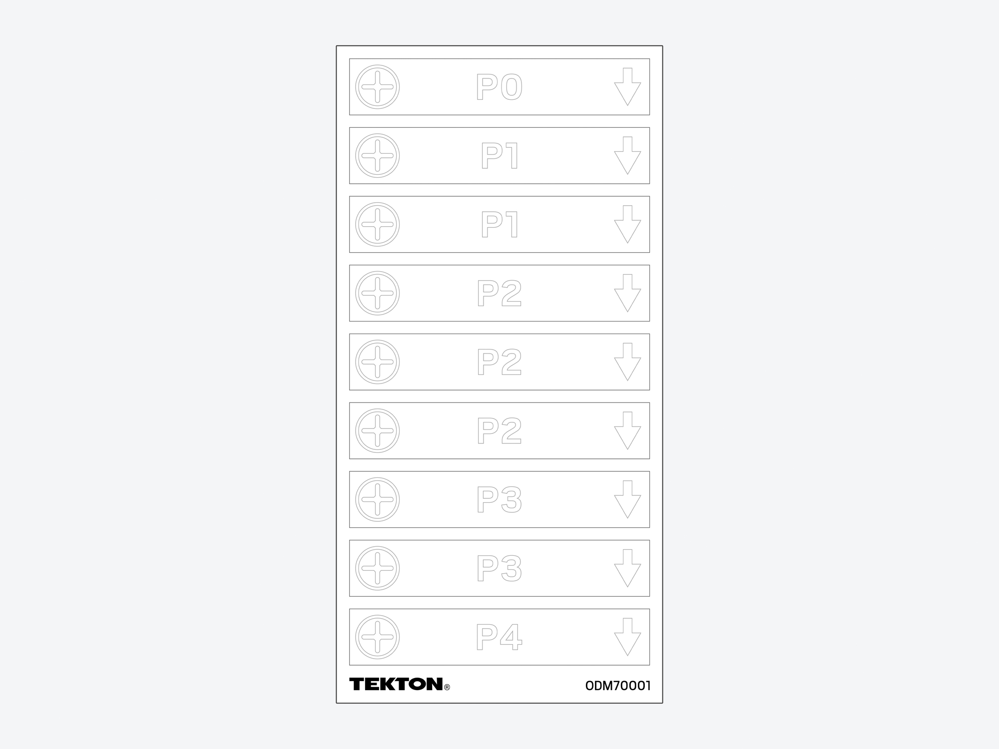 Modular Driver Organizer Label Sheet, Phillips (P0–P4) | TEKTON