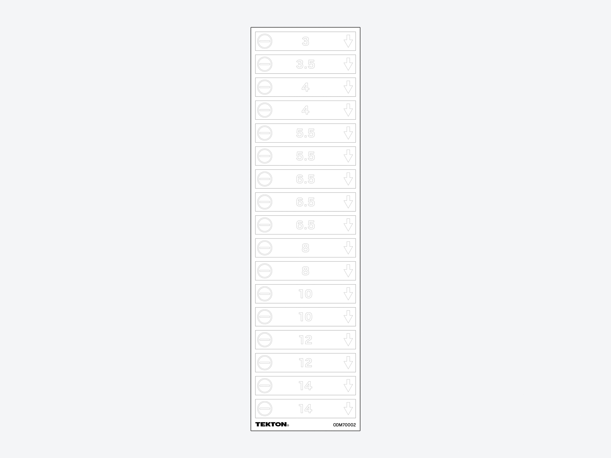 Modular Driver Organizer Label Sheet, Slotted (3–14 mm) | TEKTON