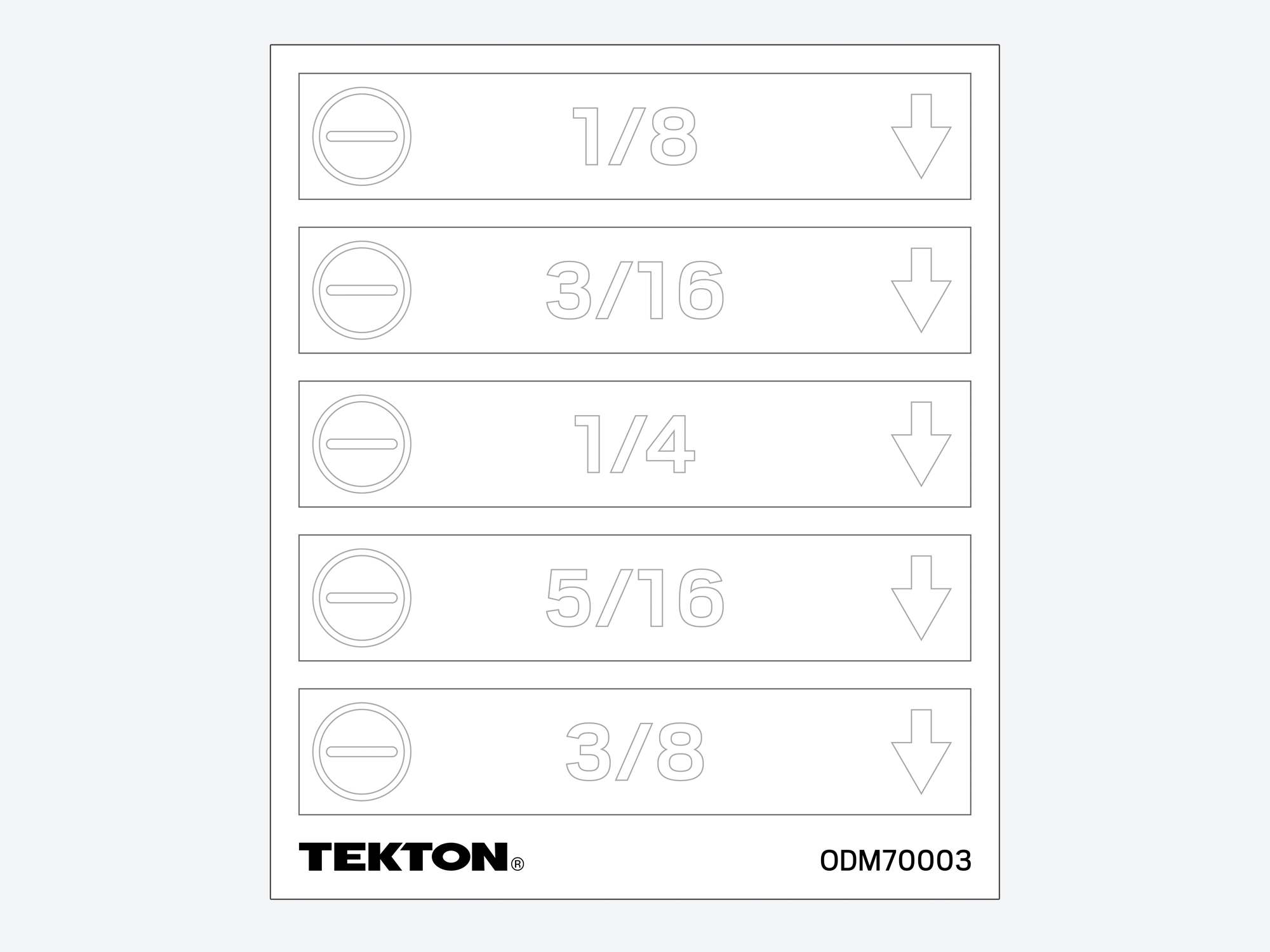 Modular Driver Organizer Label Sheet, Slotted (1/8–3/8 in.) | TEKTON