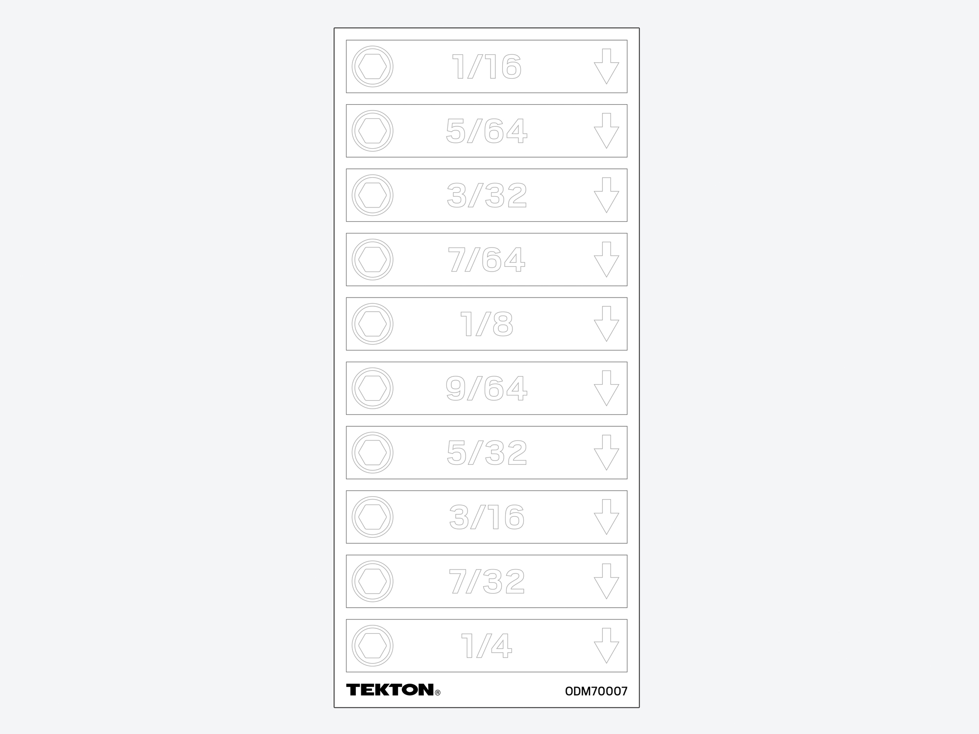 Modular Driver Organizer Label Sheet, Hex (1/16–1/4 in.) | TEKTON