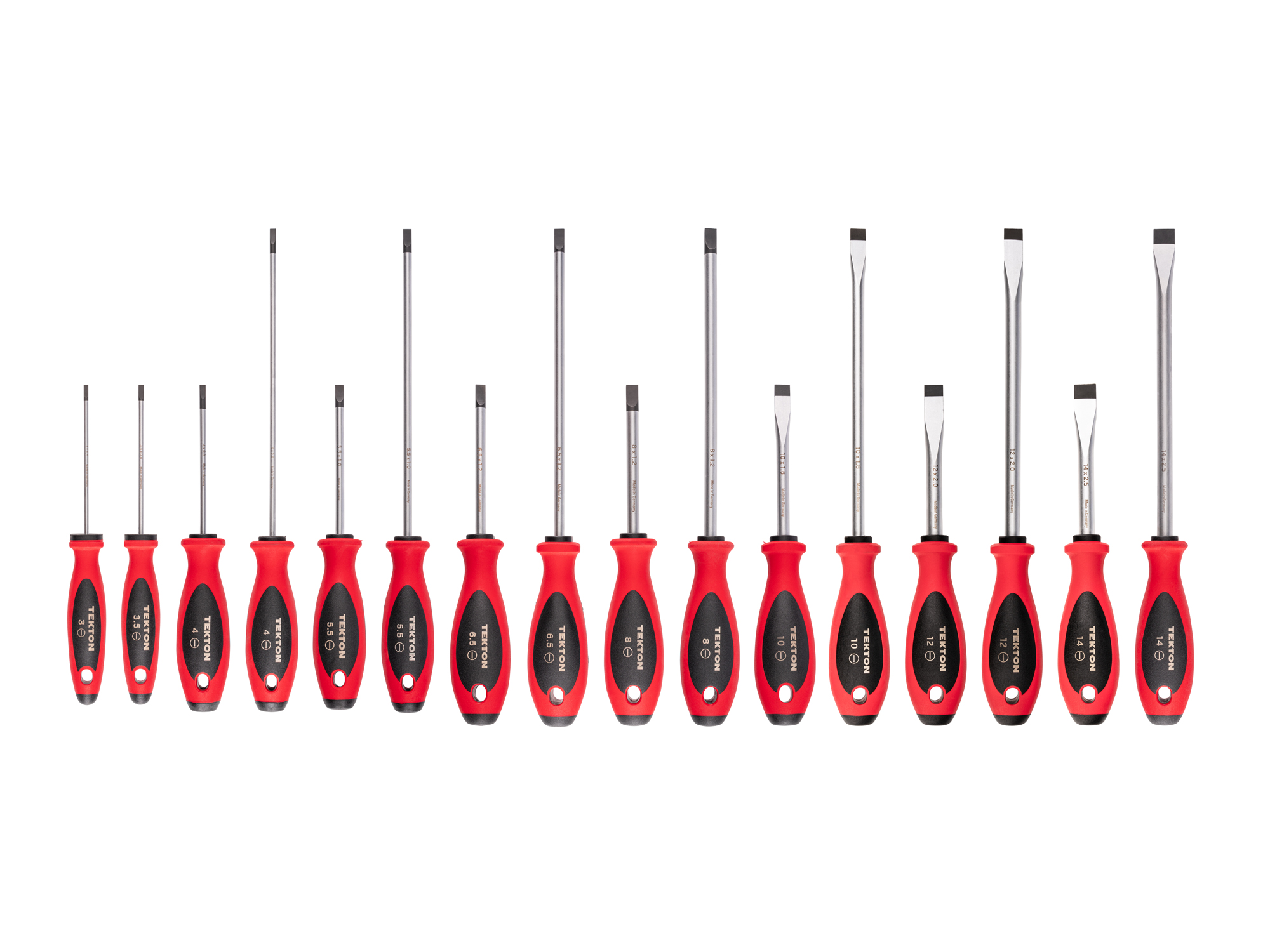 Slotted Screwdriver Set - 4, 8 in. Shanks, 16-Piece (3–14 mm) | TEKTON