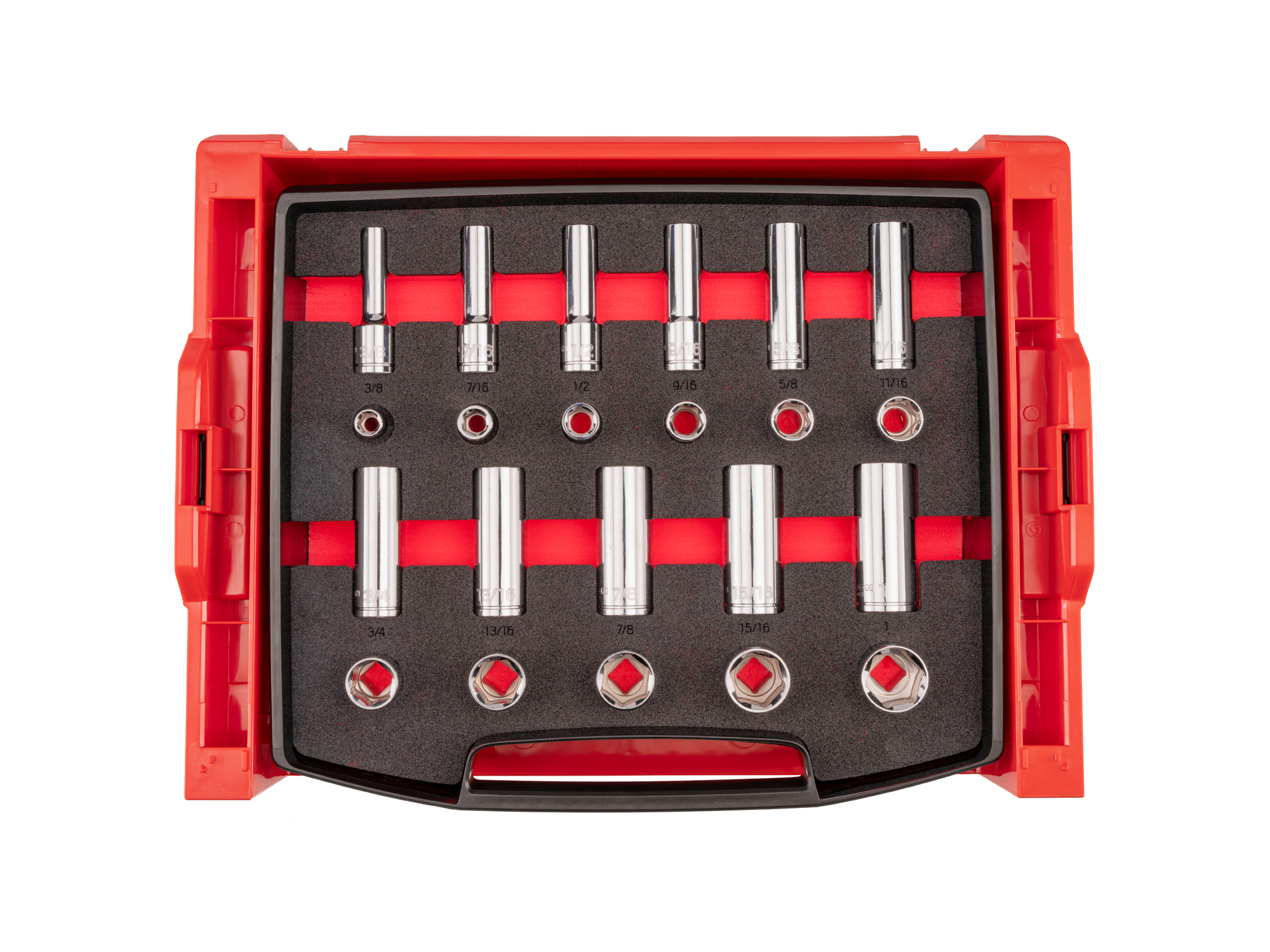 1/2 Inch Drive Deep 6-Point Socket Set in Foam (3/8 - 1 in.) | TEKTON