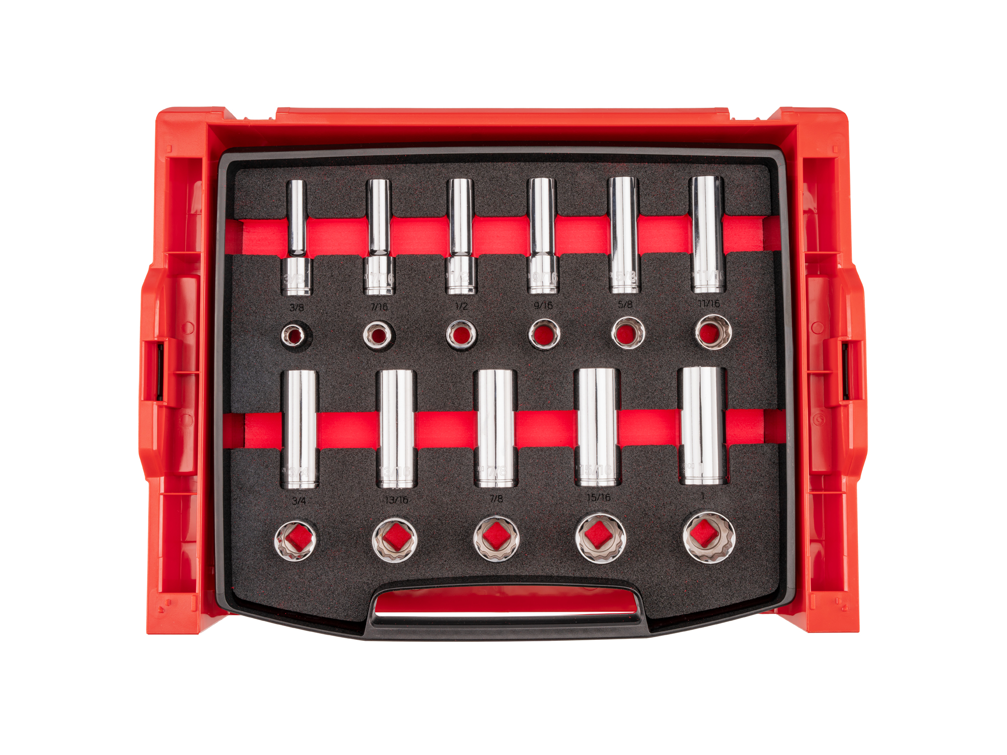1/2 Inch Drive Shallow 12-Point Socket Set in Foam (3/8-1 in) | TEKTON