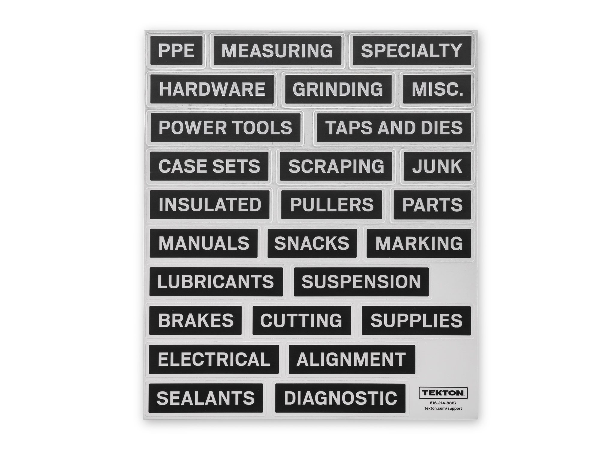 Tool Cabinet Drawer Label Sheet, Other Categories, Black | TEKTON