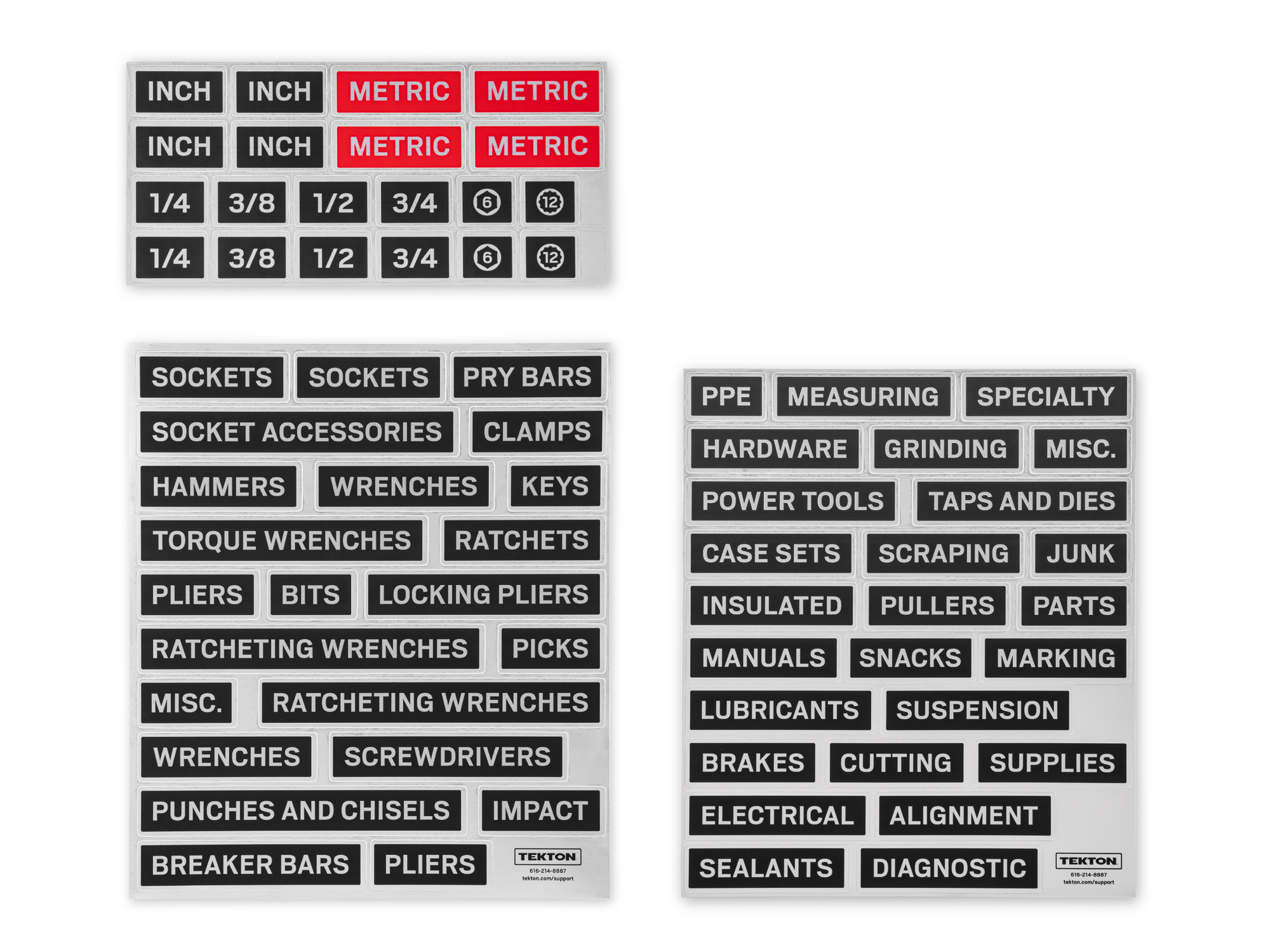 Tool Cabinet Drawer Label Set, Matte Black | TEKTON