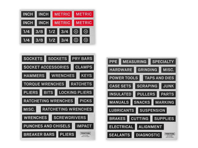 Tool Cabinet Drawer Label Set, Matte Black | TEKTON