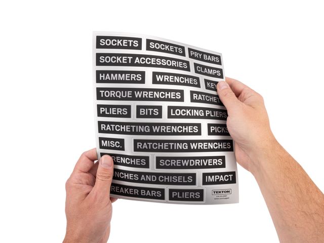 Tool Cabinet Drawer Label Set, Matte Black | TEKTON