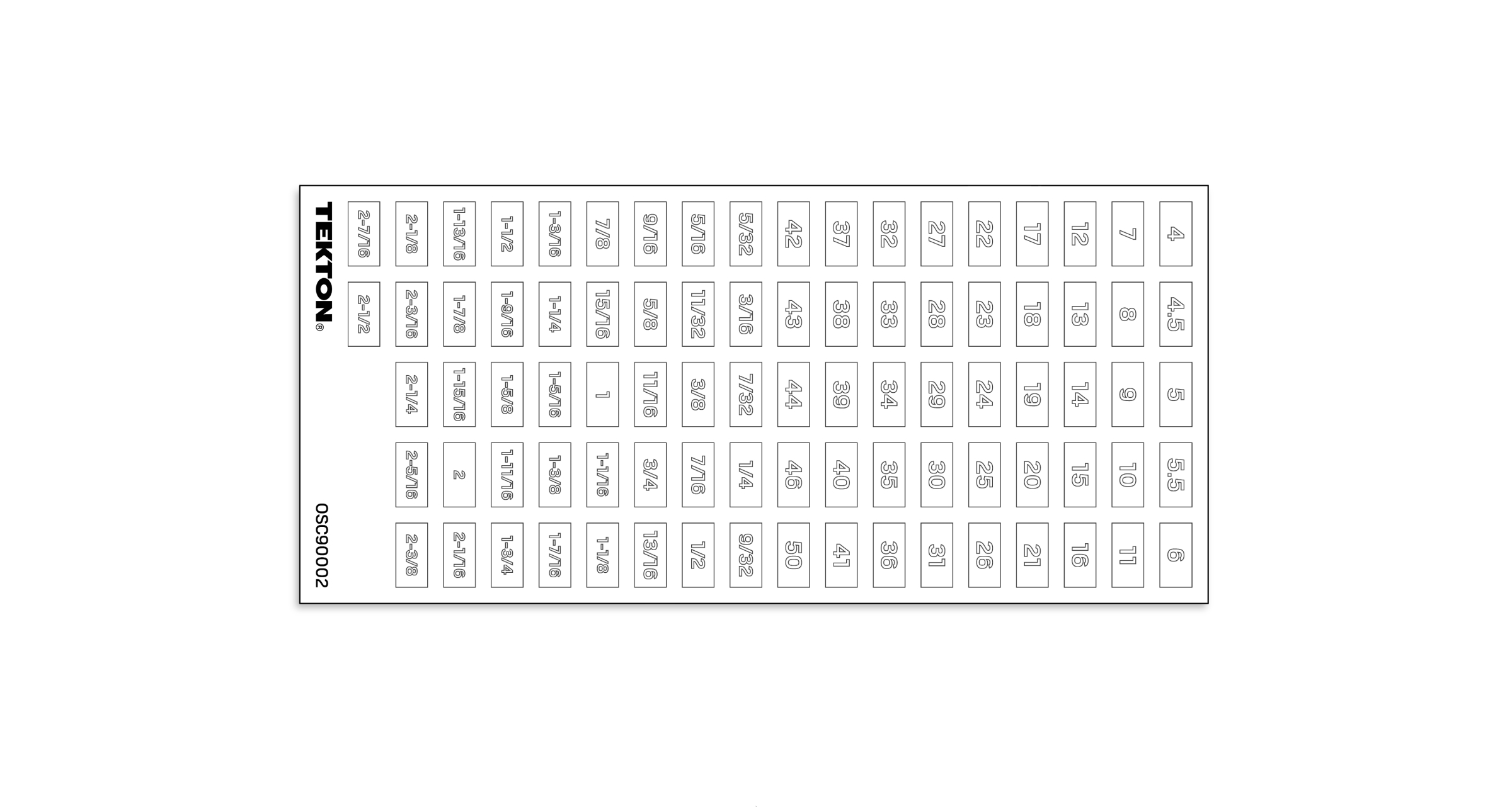 Socket Rail Size Label Sheet | TEKTON | Made in USA