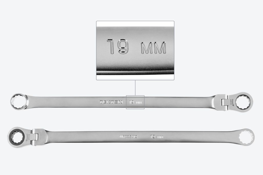 20 mm Fixed/Flex Head Long 12-Point Ratcheting Box End Wrench | TEKTON