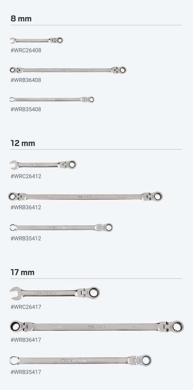 24 mm Fixed/Flex Head Long 12-Point Ratcheting Box End Wrench | TEKTON