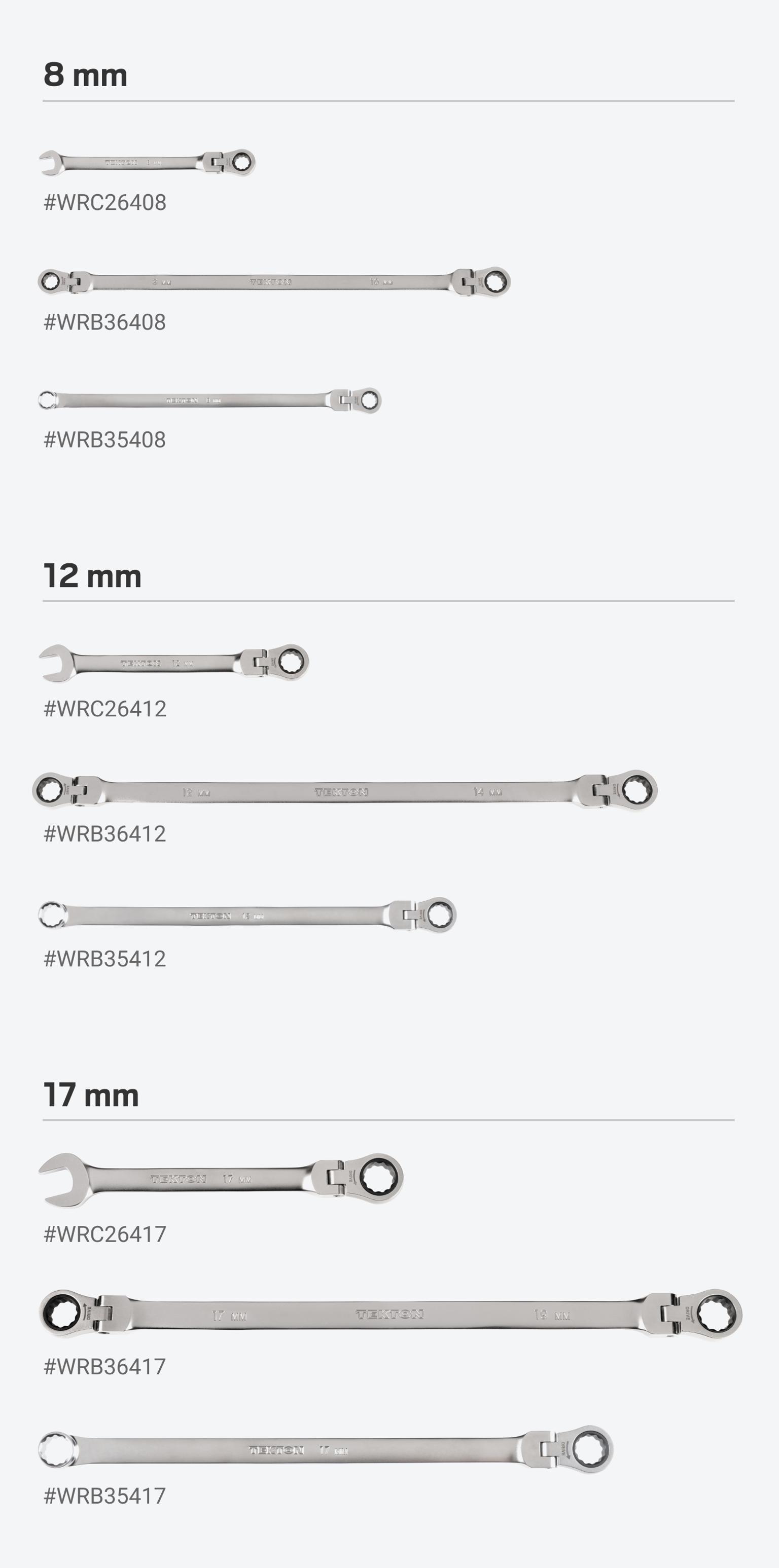 20 Mm Fixedflex Head Long 12 Point Ratcheting Box End Wrench Tekton