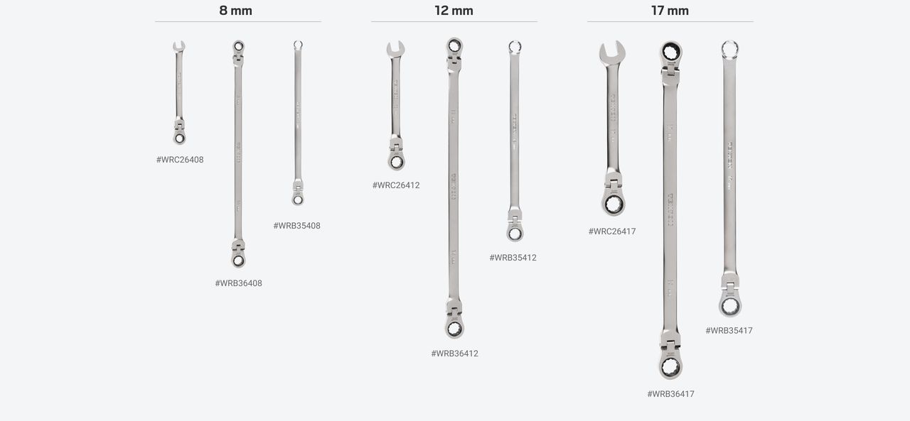Fixed/Flex Long 12-Point Ratcheting Wrench Set (34-Piece) | TEKTON