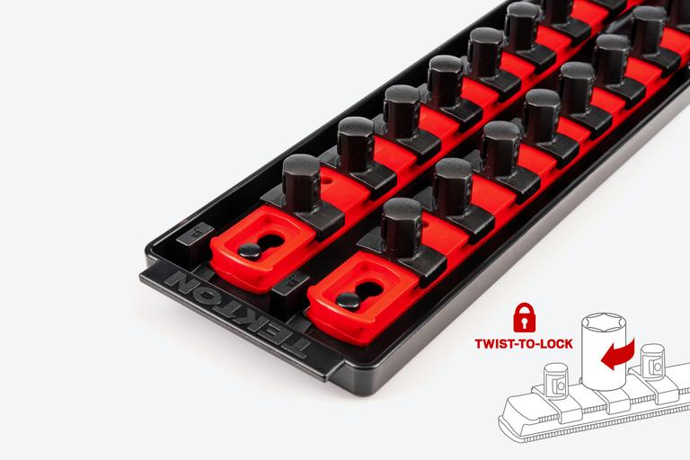 1/2 Inch Drive Shallow and Deep 6-Point Socket Set with Rails | TEKTON