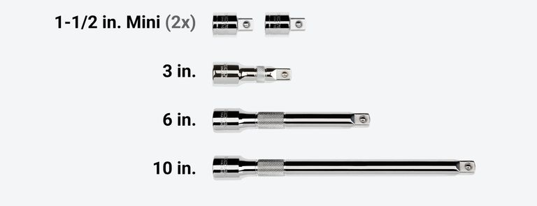 1/2 Inch Drive Extension and Accessory Set with Rail | TEKTON