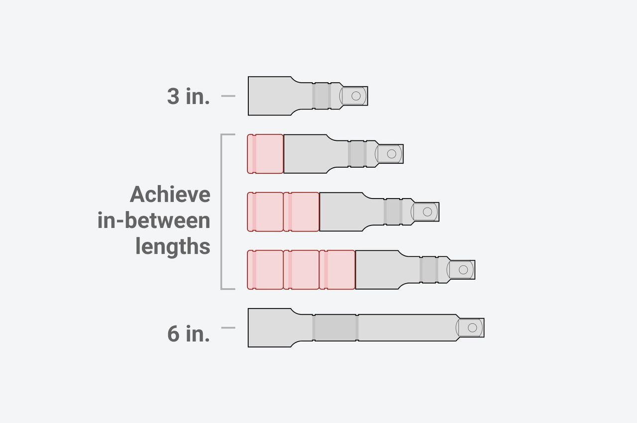 1/4, 3/8, 1/2 Inch Drive Mini Extension Set (3-Piece) | SHA99020 | TEKTON