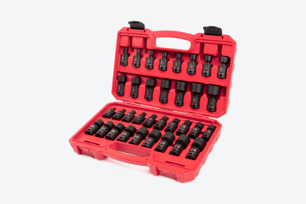 3/8 Inch Drive U-Joint Impact Socket Set with Case (34-Piece) | TEKTON