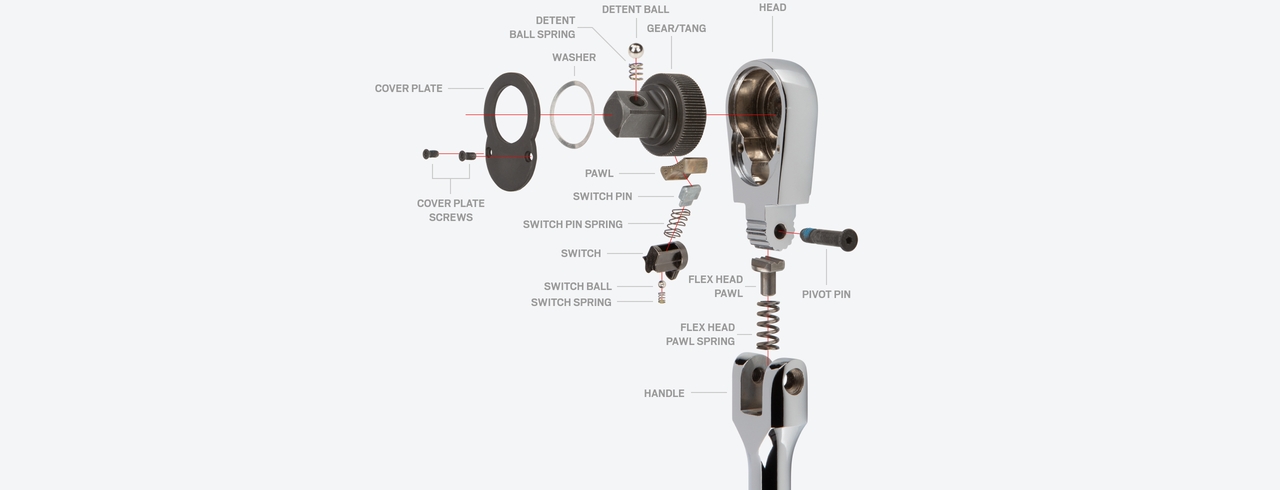 3/8 Inch Drive x 6 Inch Flex Head Small Body Ratchet | TEKTON