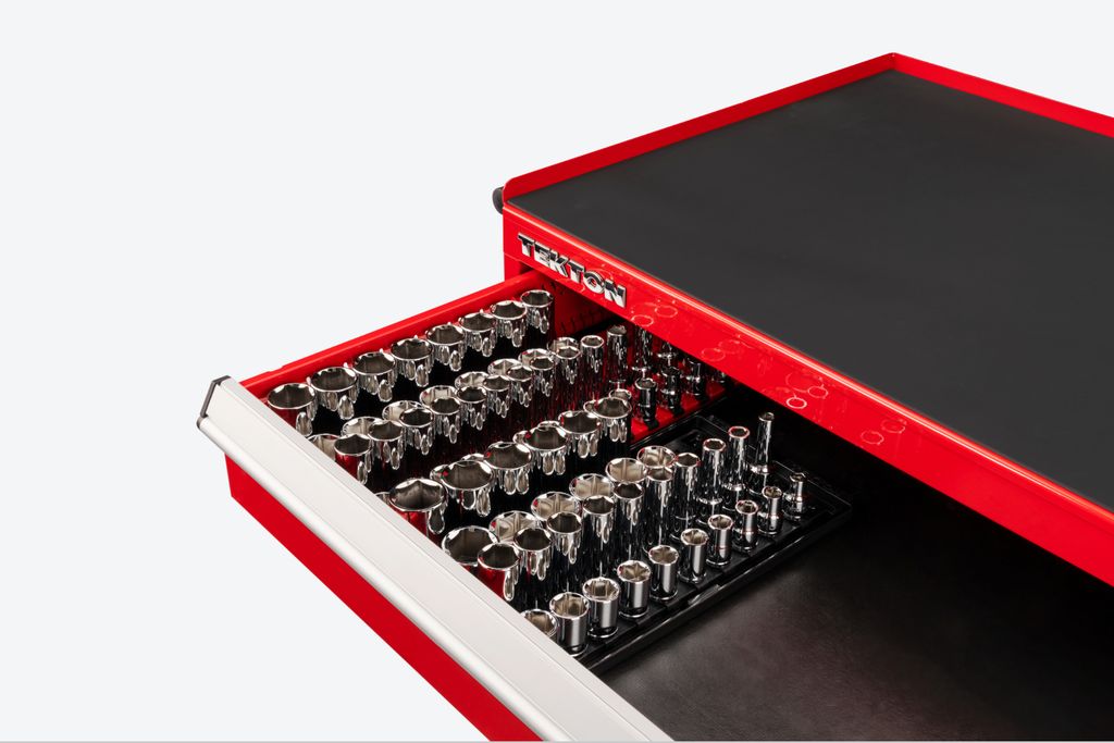1/2 Inch Drive 3-Rail Socket Organizer Set, 45-Tool (Red) | TEKTON | USA