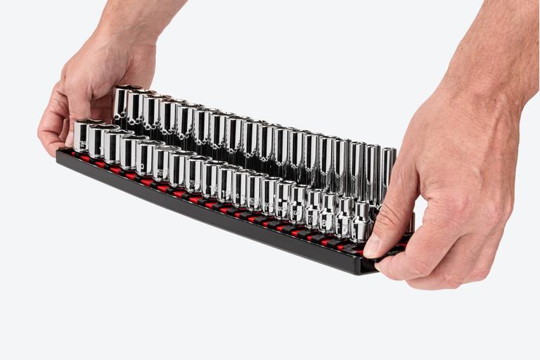 3/8 Inch Drive 2-Rail Socket Organizer Set, 20-Tool (Red) | TEKTON | USA