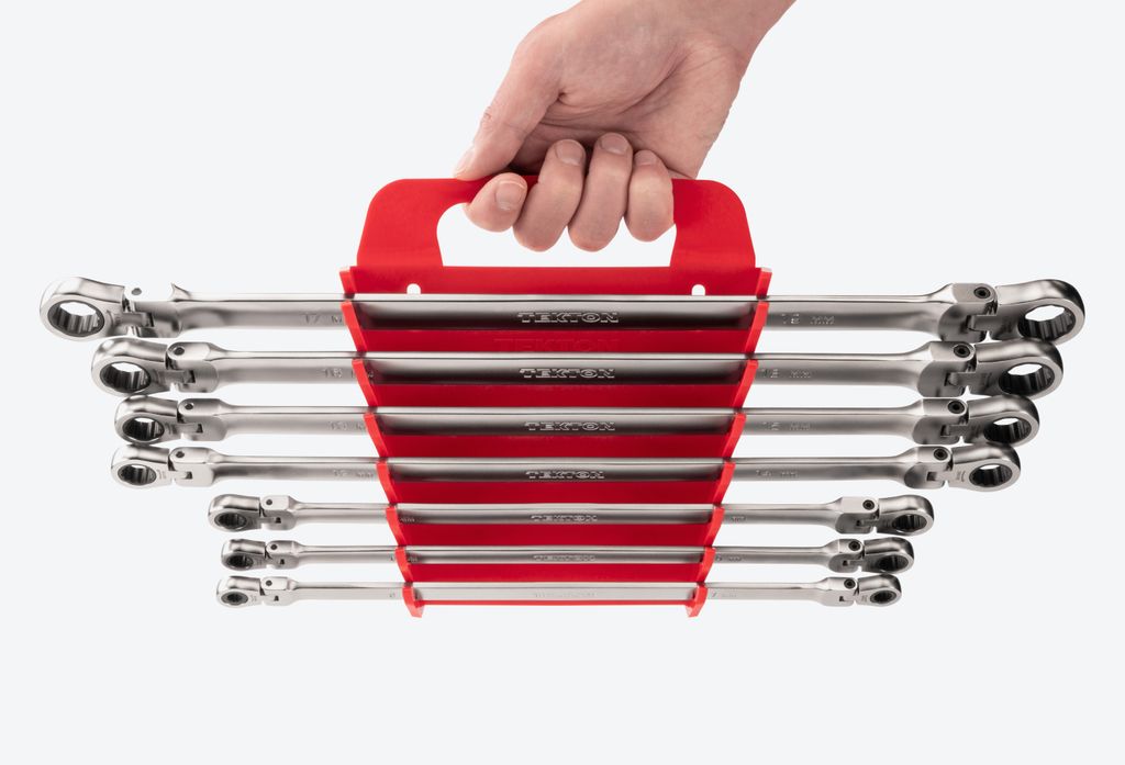 7-Piece Long Flex Ratcheting Box End Wrench Set with Holder | TEKTON