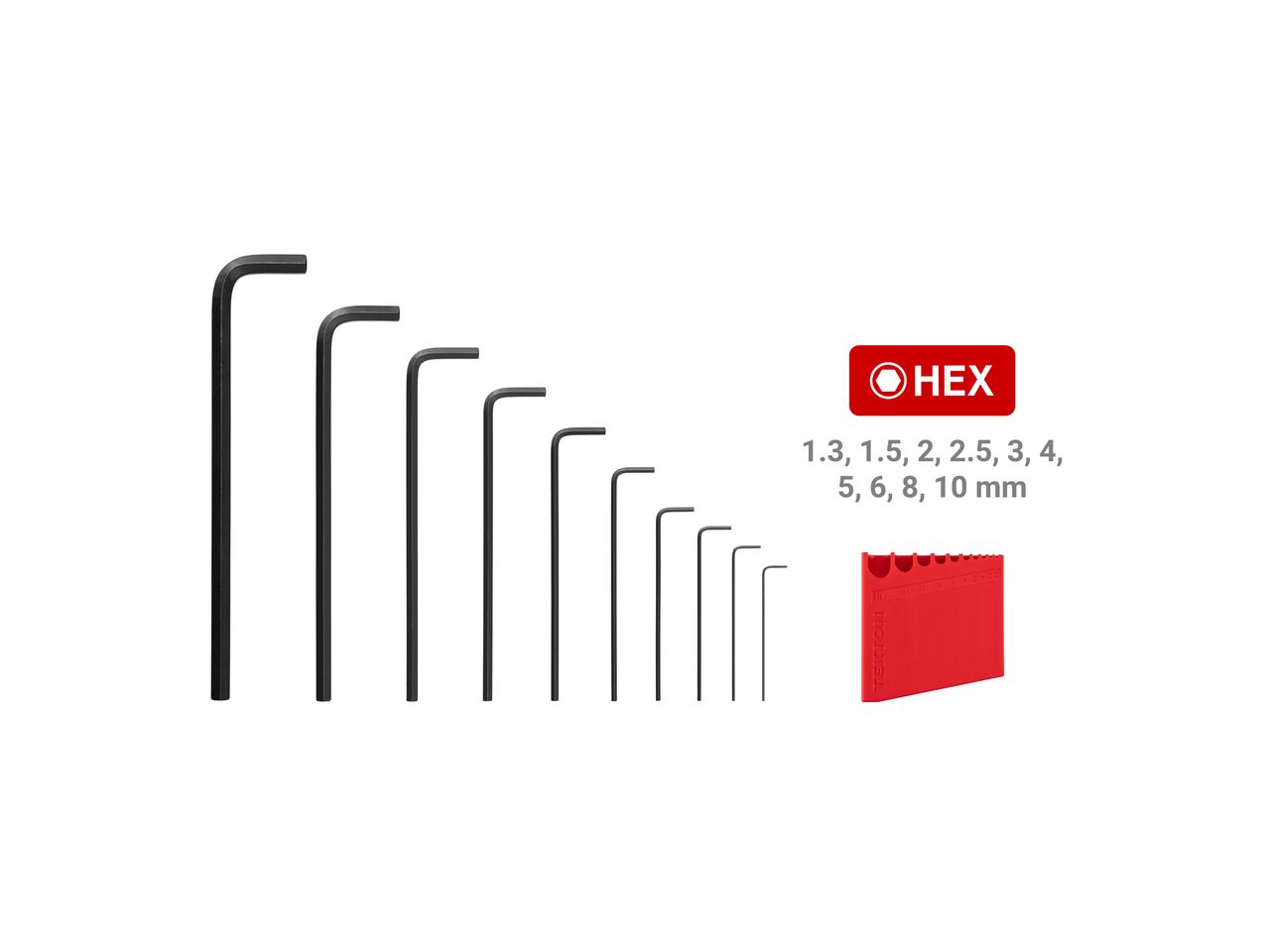 Flat End Hex L-Key Set with Holder (1.3-10 mm) | TEKTON