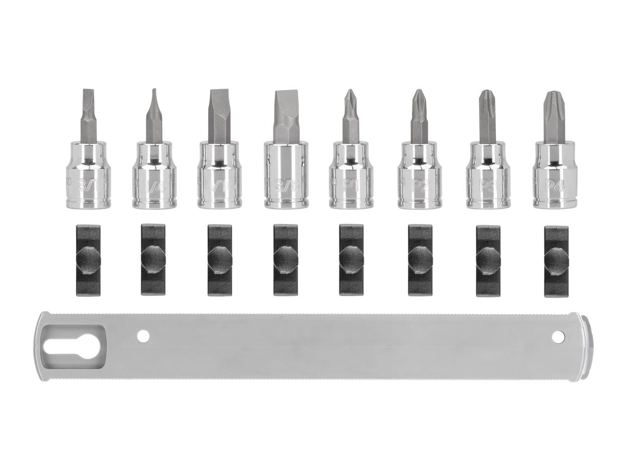 3/8 Inch Drive Phillips/Slotted Bit Socket Set, 8-Piece (Rail) | TEKTON