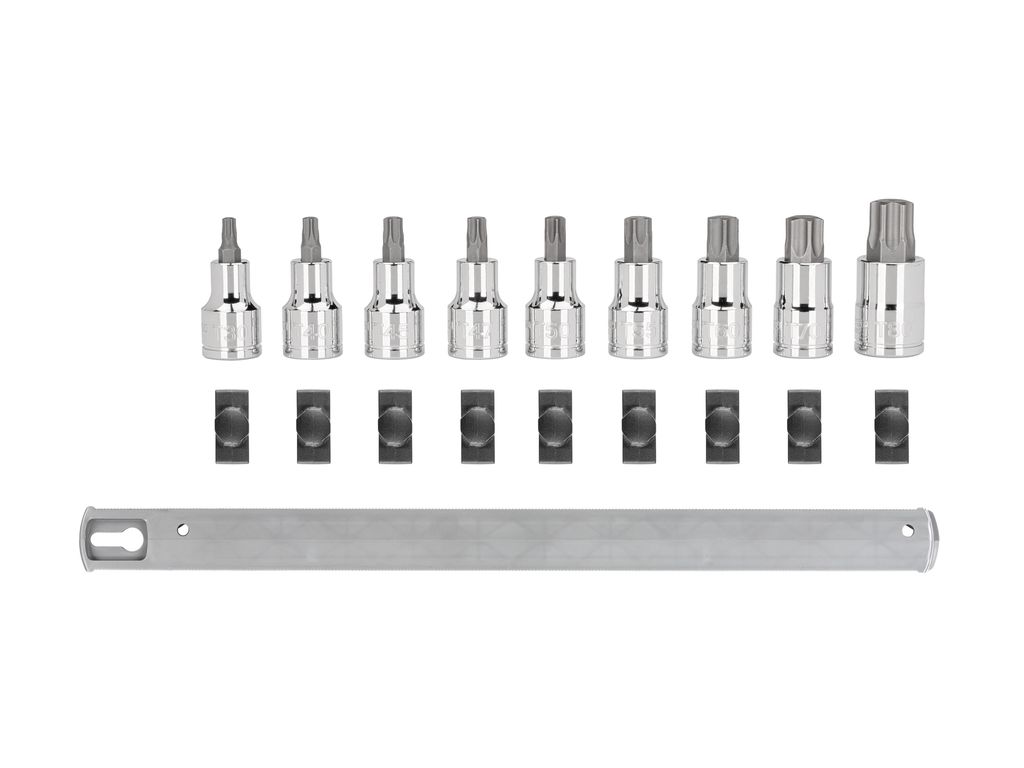 9-Piece 1/2 Inch Drive Torx Bit Socket Set with Rail | TEKTON