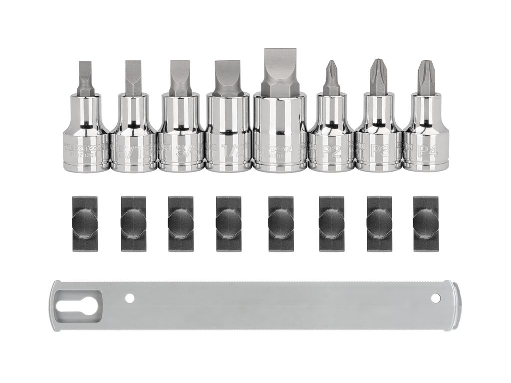 8-Piece 1/2 Inch Drive Phillips/Slotted Bit Socket Set with Rail | TEKTON
