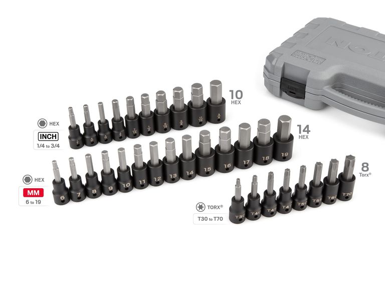 32-Piece 1/2 Inch Drive Hex/Torx Impact Bit Socket Set | TEKTON