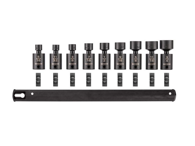 3/8 Inch Drive U-Joint Impact Socket Set with Rail (9-Piece) | TEKTON