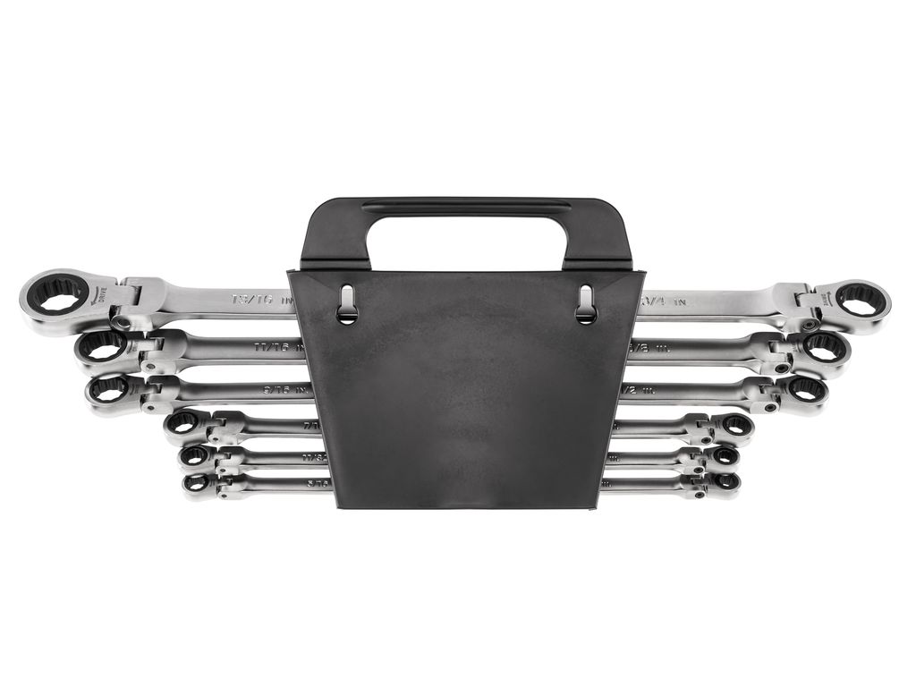 6-Piece Long Flex Ratcheting Box End Wrench Set with Holder | TEKTON
