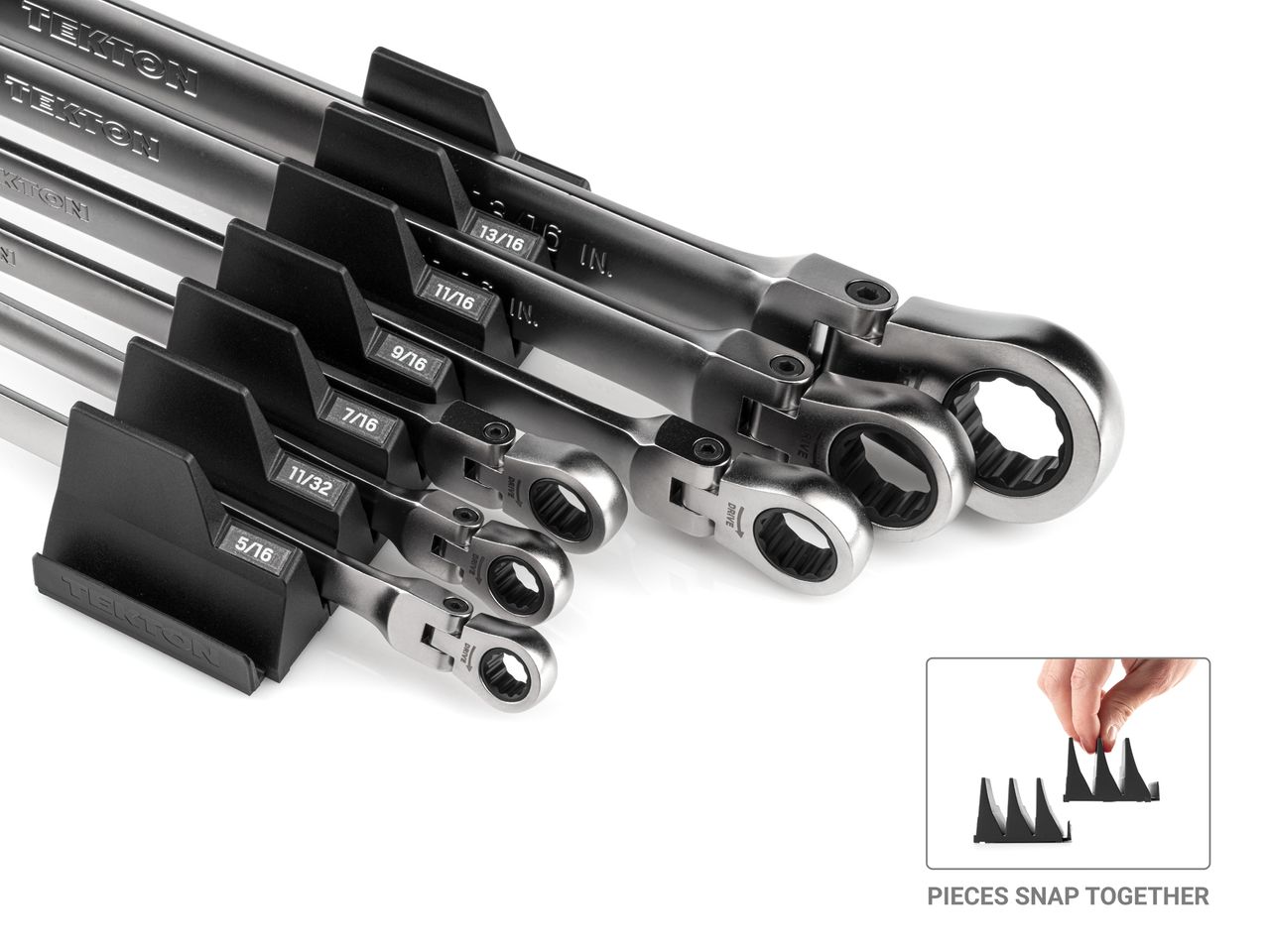 6-Piece Long Flex Ratcheting Box End Wrench Set with Organizer | TEKTON